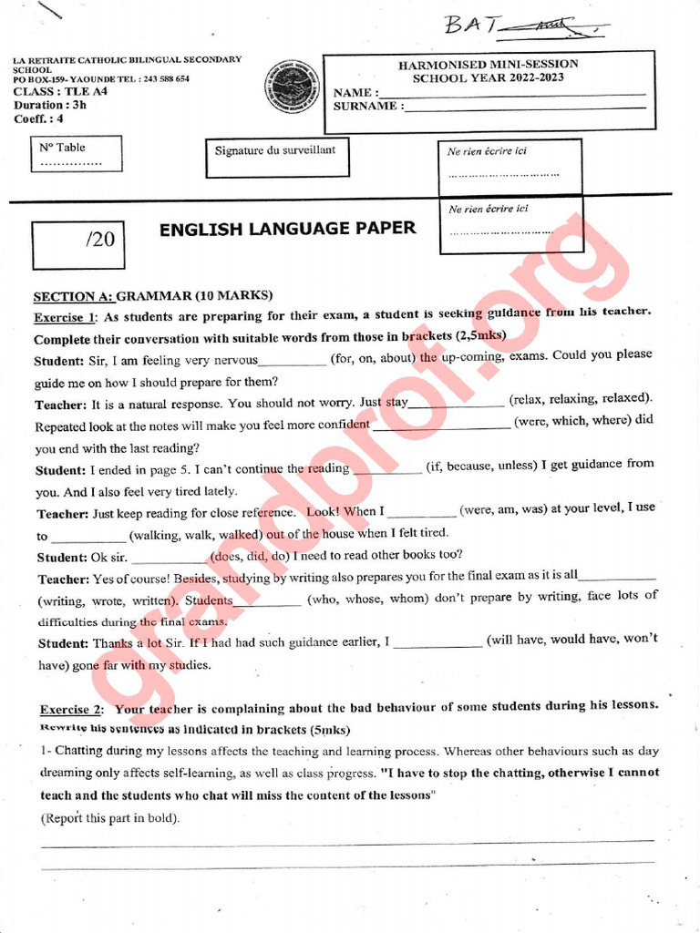 Anglais TleA Mini Session4 College Bilingue Retraite Fevrier 2023 | PDF