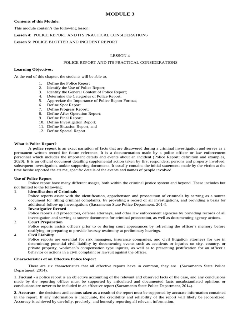 CDI 302 Handouts MODULE 3 | PDF | Complaint | Police