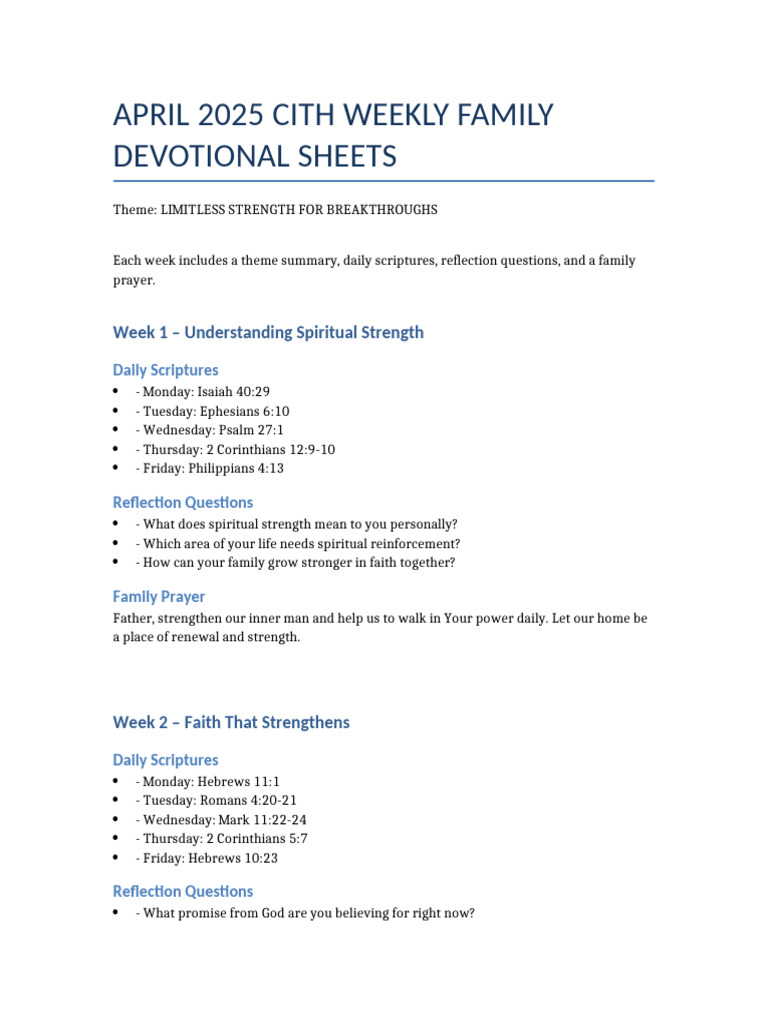 April 2025 Cith Devotional Sheets | PDF