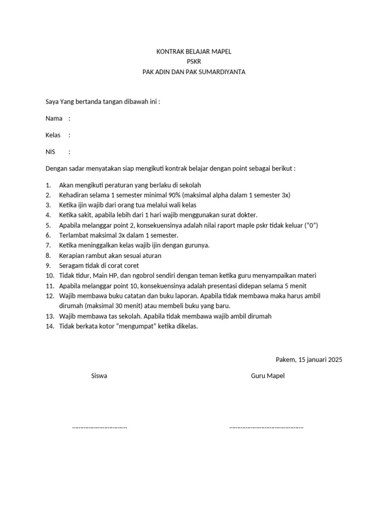 Kontrak Belajar | PDF