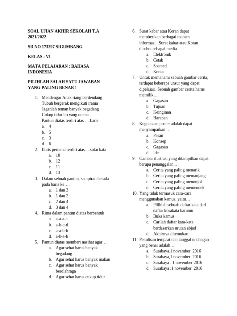 Soal Ujian Akhir Sekolah T | PDF