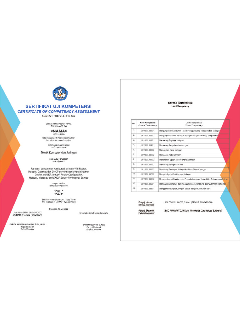 Desain Sertifikat Uji Kompetensi Keahlian UKK TKJ | PDF