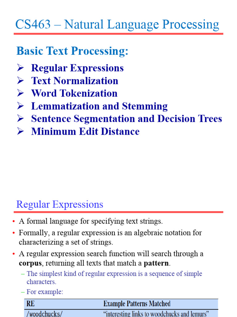 2-Regular Expressions, Text Normalization, Edit Distance | PDF | Regular Expression | Bracket
