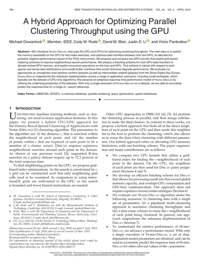 A Hybrid Approach For Optimizing Parallel Clustering Throughput Using The GPU | PDF | Cluster ...