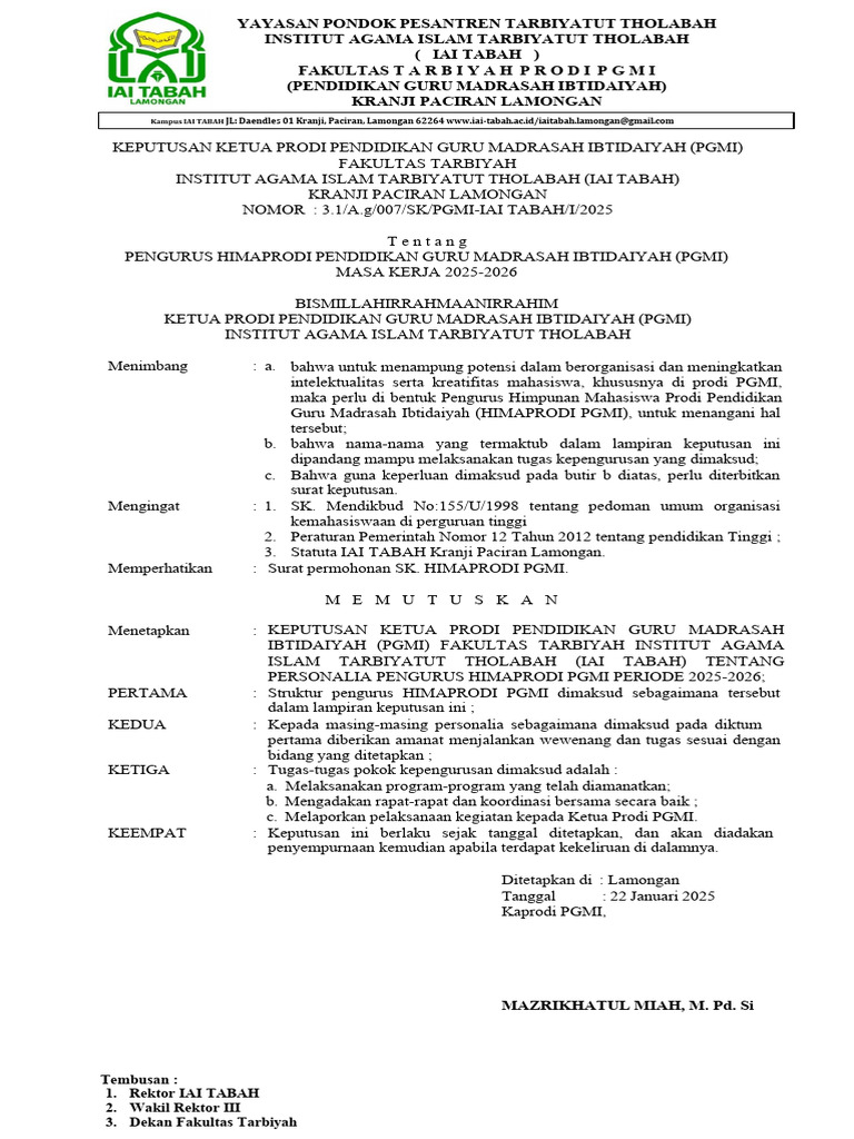 SK Pengurus HMP Pgmi 2025-2026 | PDF
