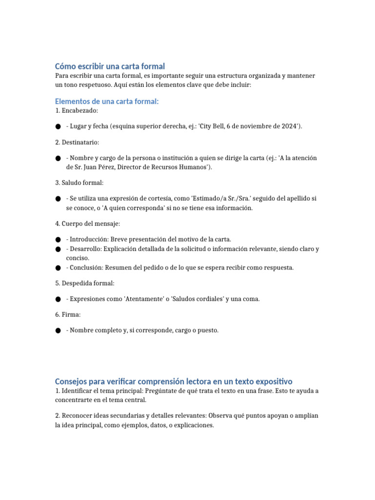 Carta Formal y Comprension Lectora | PDF