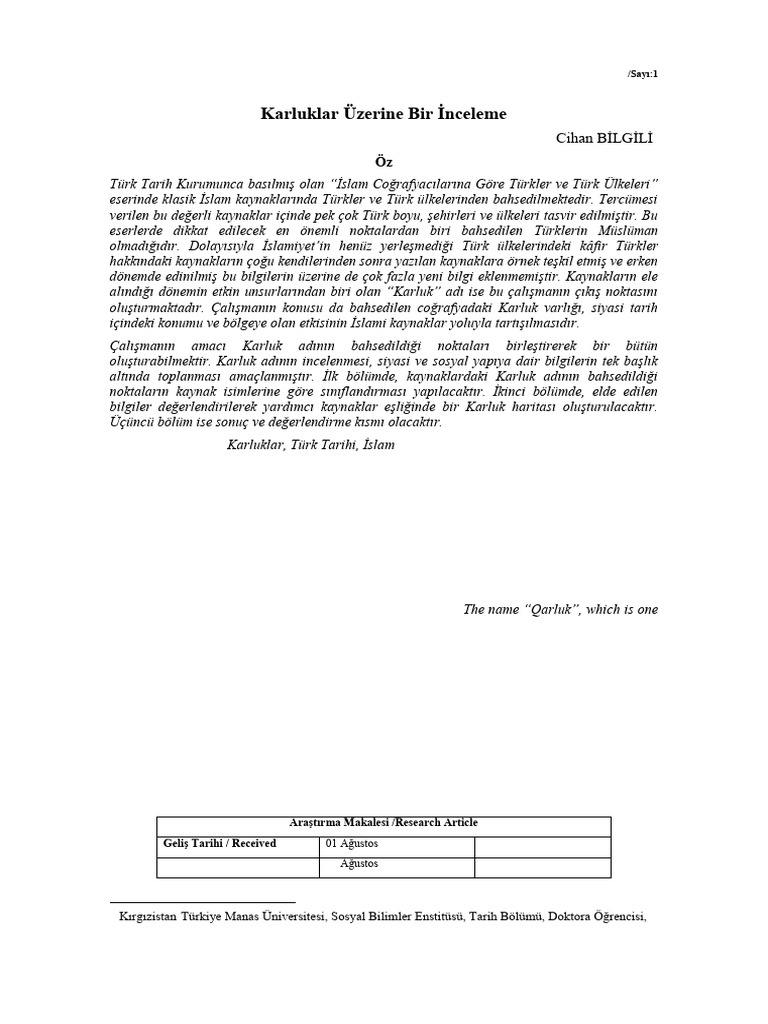 Karluklar - Zerine Bir - Nceleme (#981499) - 1919482 | PDF