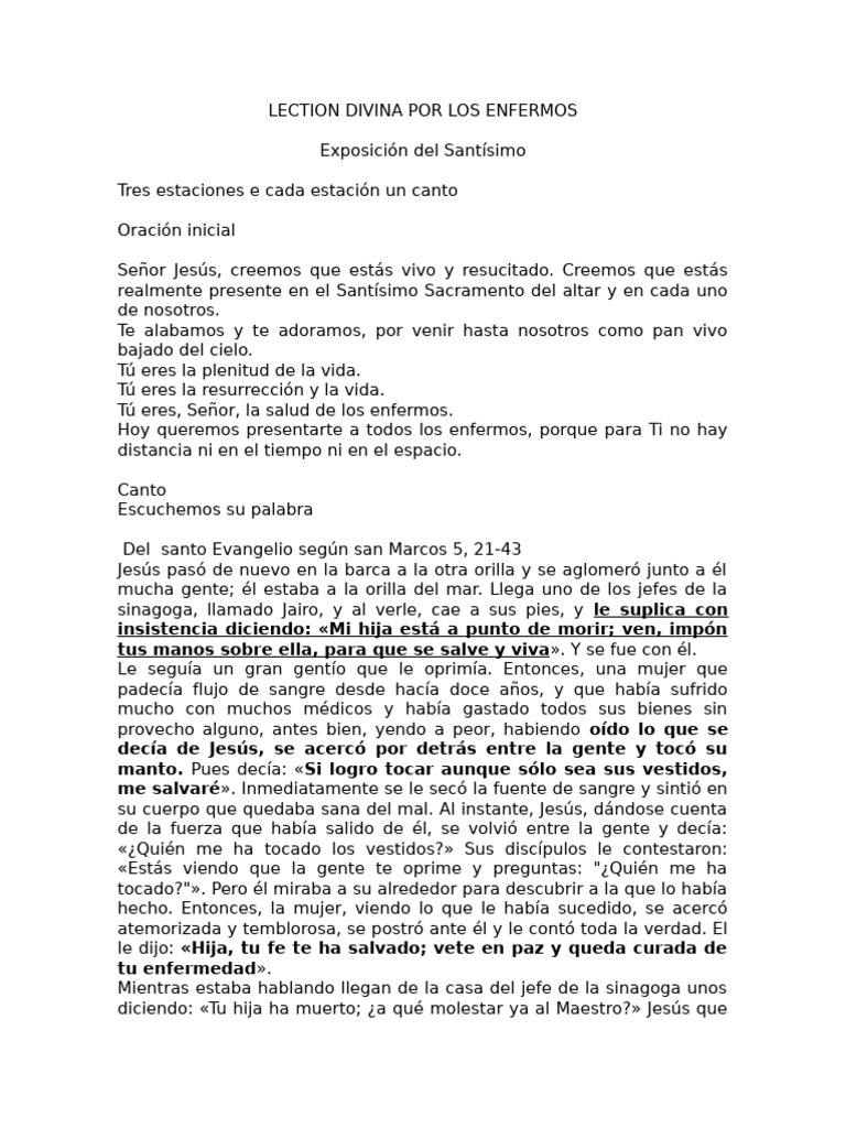 Lection Divina Por Los Enfermos | PDF | Oración | eucaristía