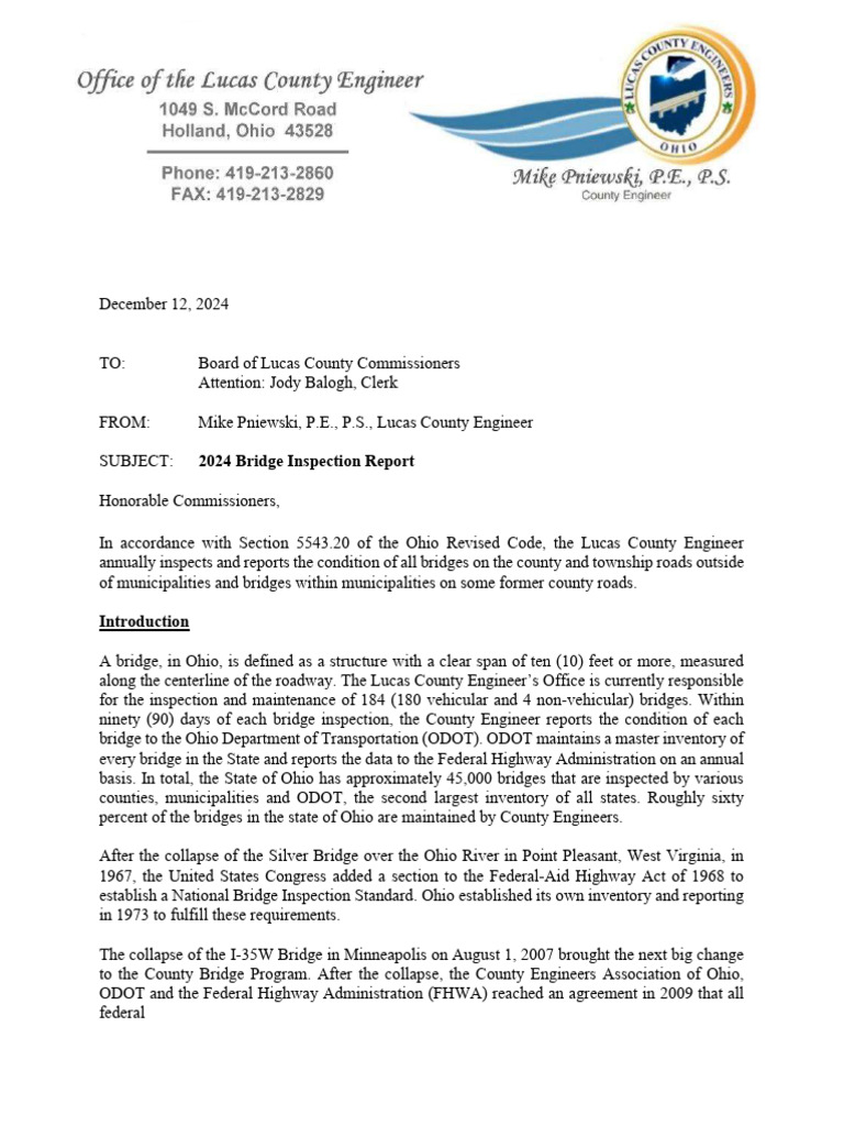 2024 Bridge Inspection Report | PDF | Bridge | Transport