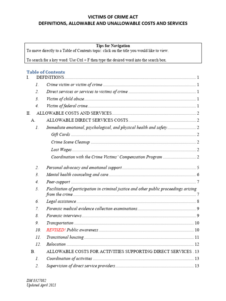 VOCA Allowable and Unallowable Costs and Services Guiddance 04.2021 ...