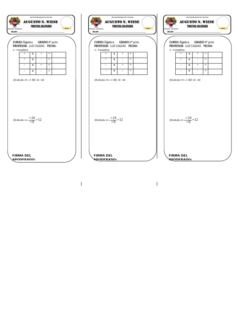 Algebra - 4 Prim - P2 | PDF