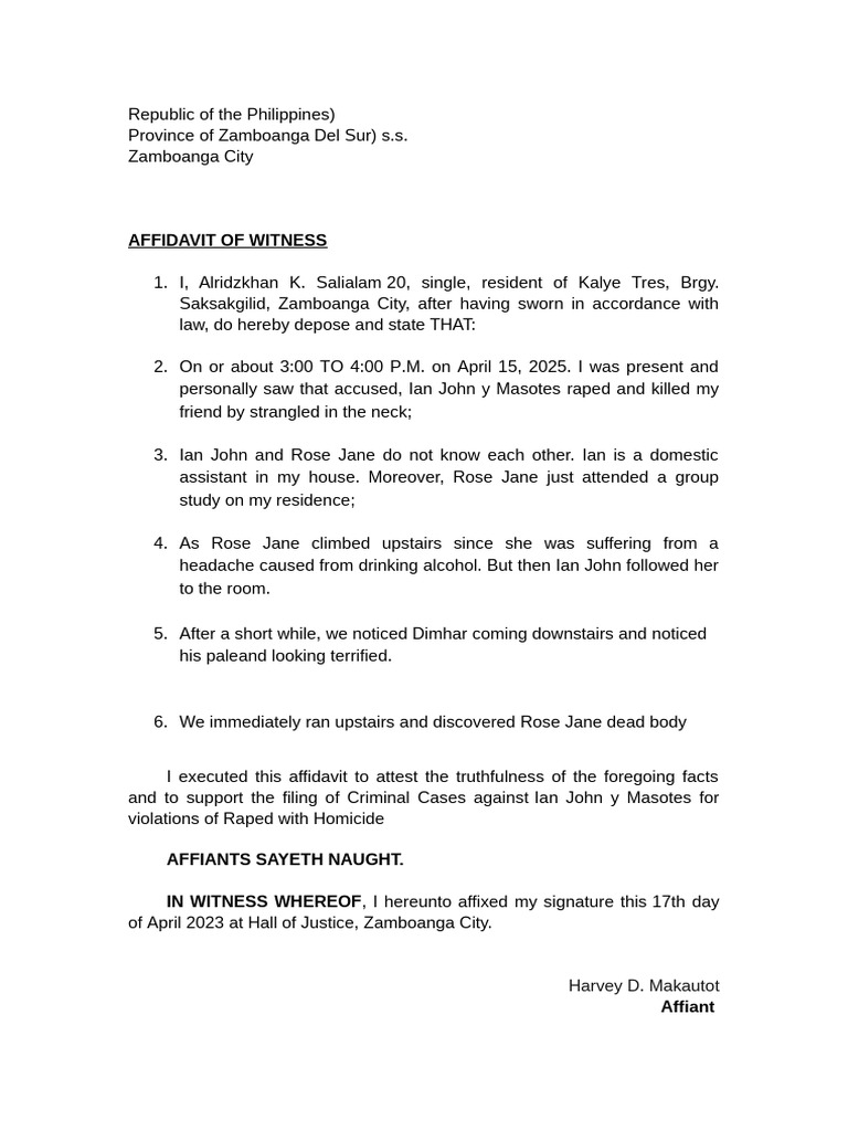 Affidavit of Witness Final | PDF