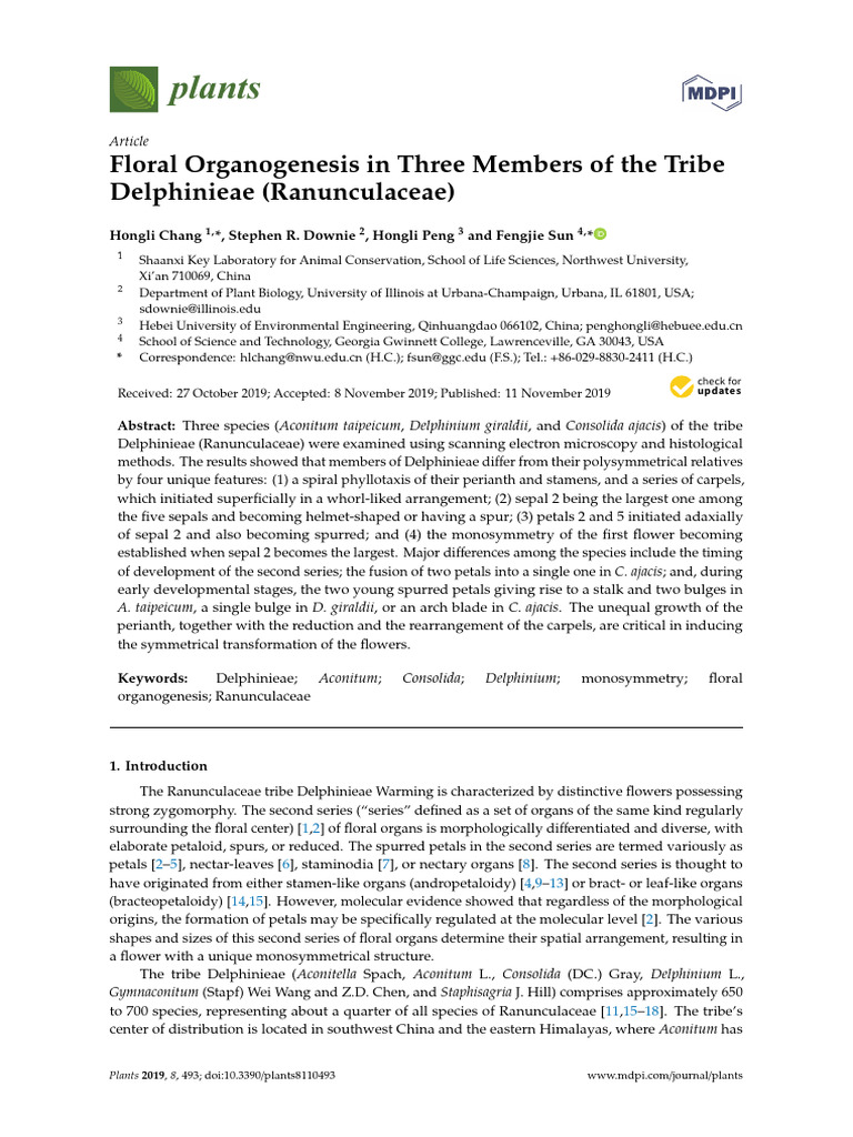 Floral Organogenesis in Delphinieae | PDF | Flowers | Petal