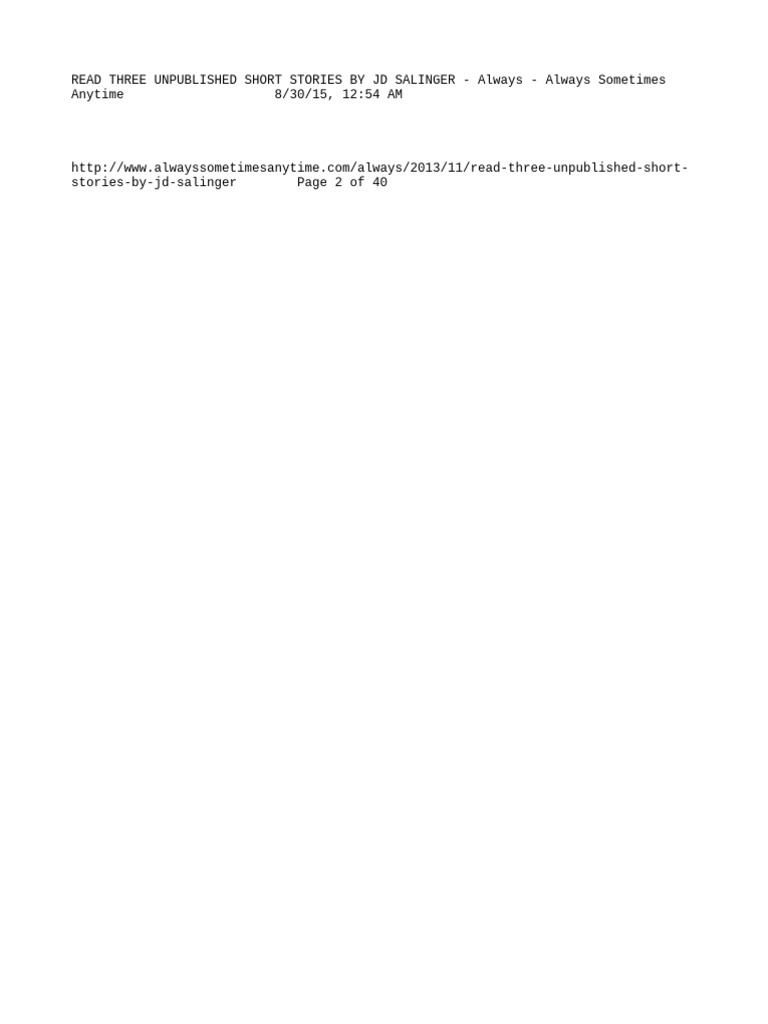 Unpublished Salinger Short Stories | PDF