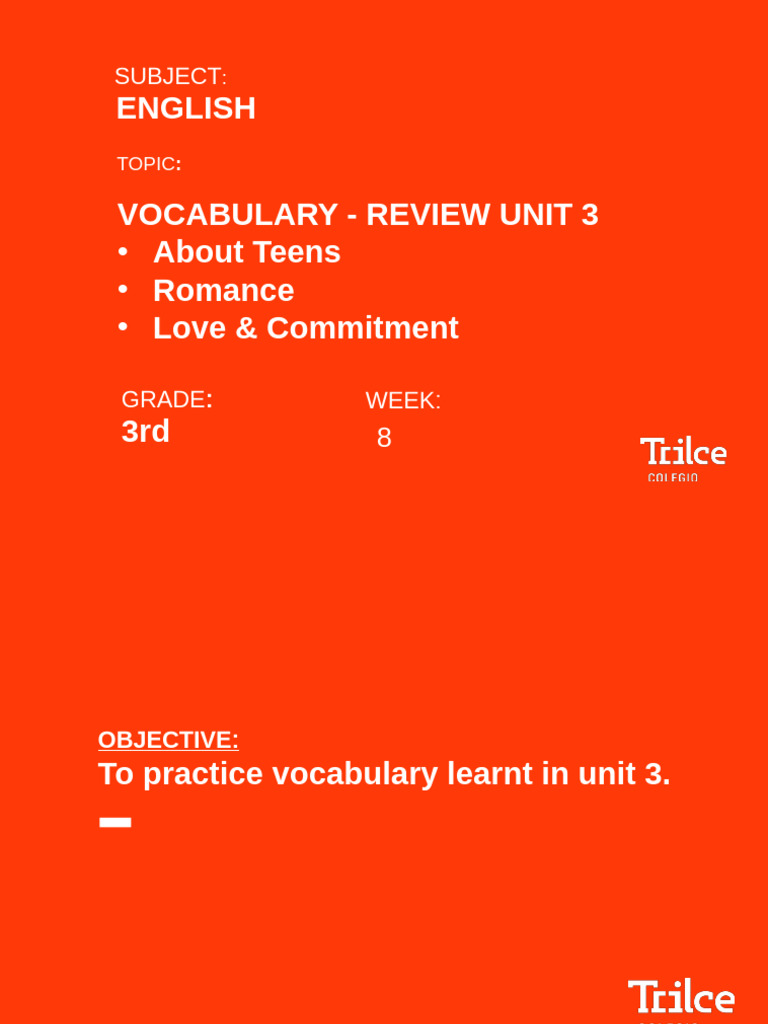 ING_3°_Week 8_Vocabulary Review (PPT 1) | PDF | Romance (Love)