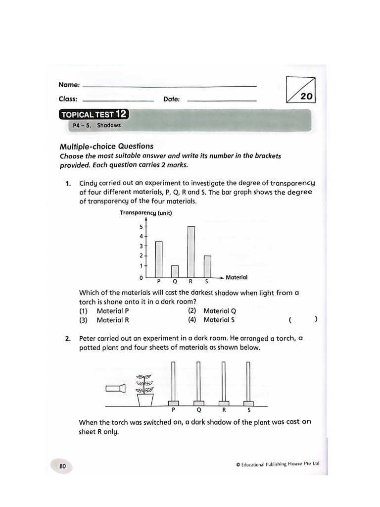 P4 Science - Light & Shadows Test 12 | PDF