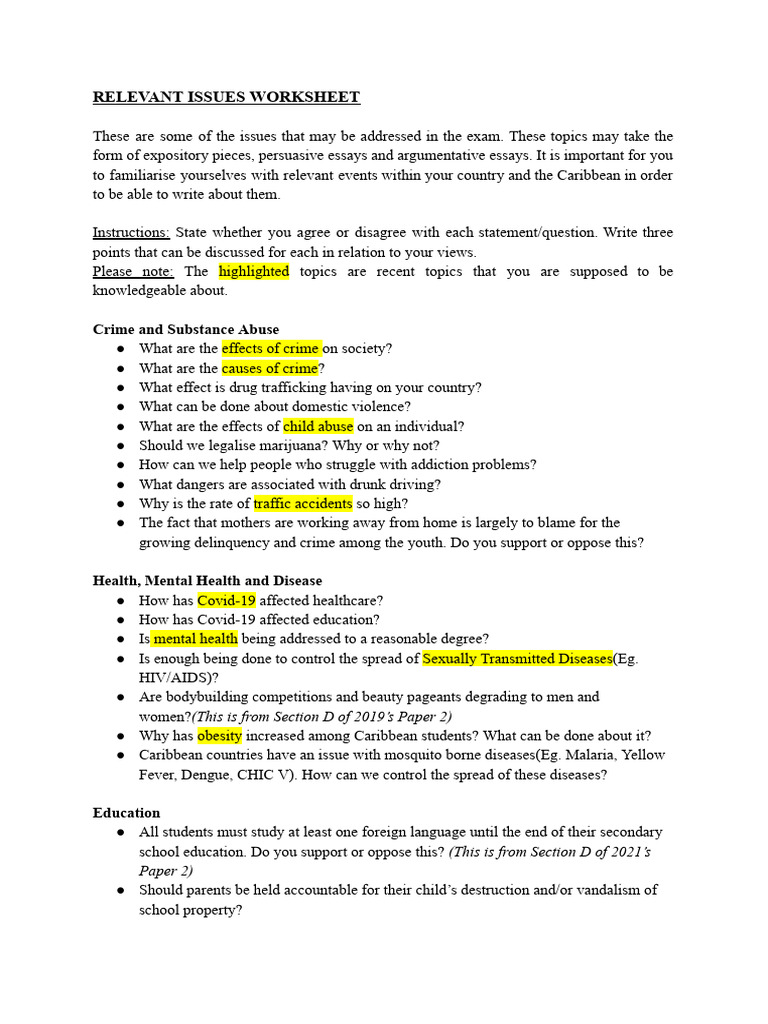 Exam Topics: Crime, Health, Education & More | PDF | Natural Disasters ...