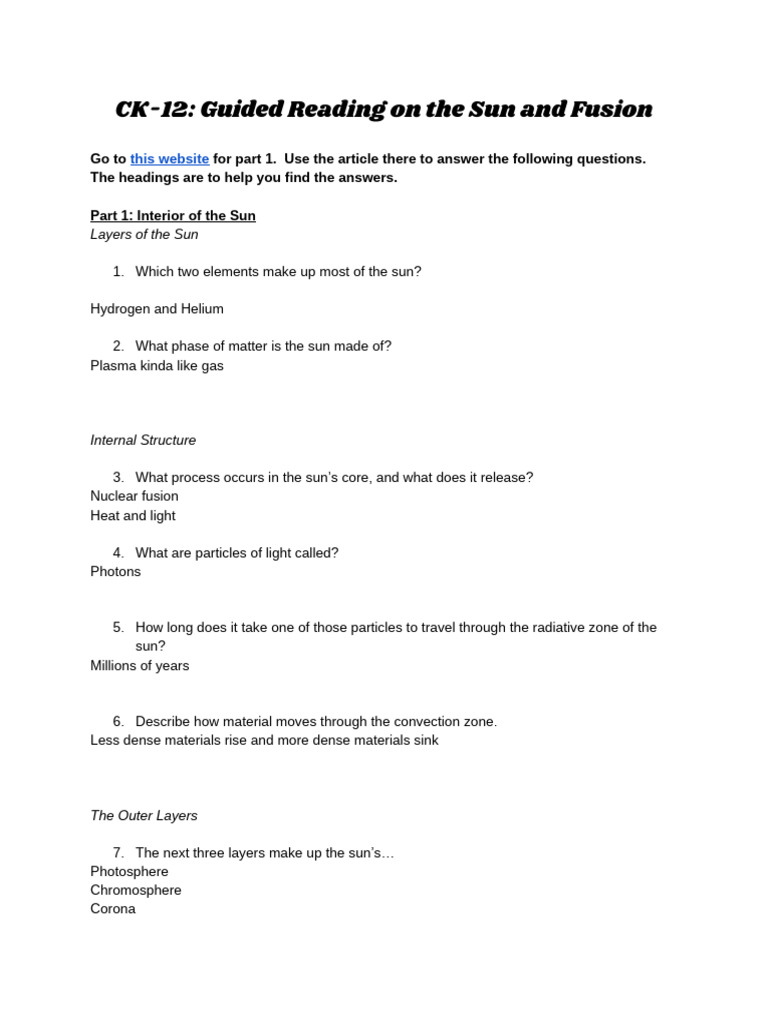 Sun Guided Reading Questions | PDF | Sun | Nuclear Physics
