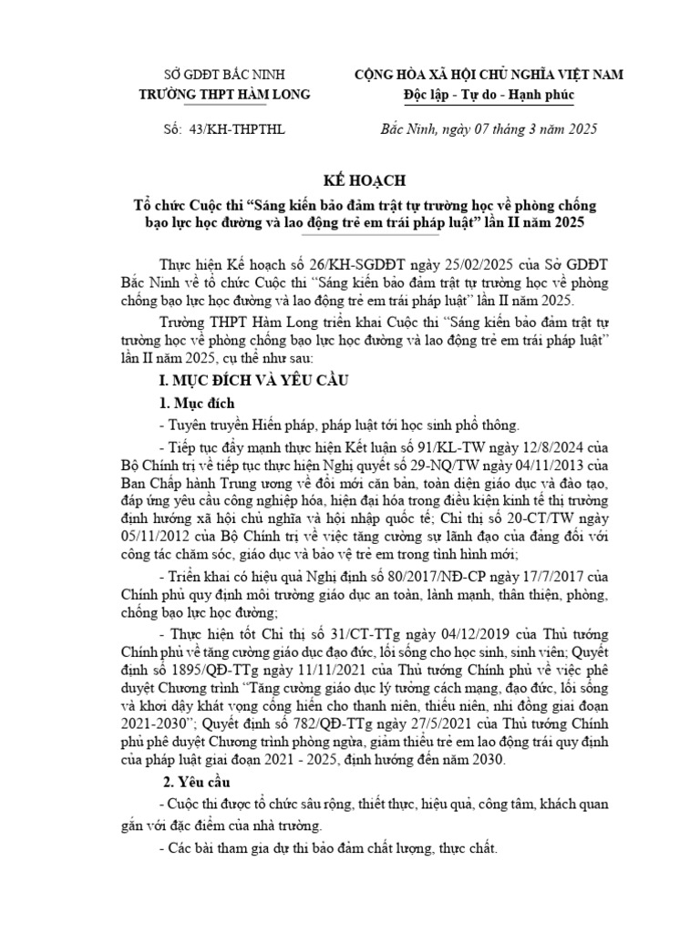 HL-Ke Hoach To Chuc Cuoc Thi Sang Kien Bao Dam Trat Tu Truong Hoc Ve Phong Ngua Bao Luc Hoc ...