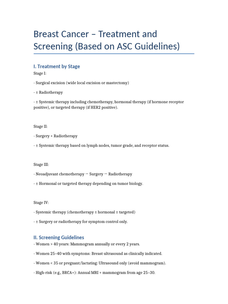 Breast Cancer Treatment & Screening Guidelines | PDF