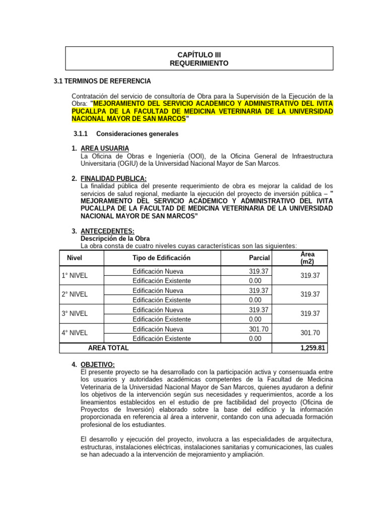 TDR SUPERVISION VITA PUCALLPA Culminado | PDF | Contratista general | Ingeniero civil