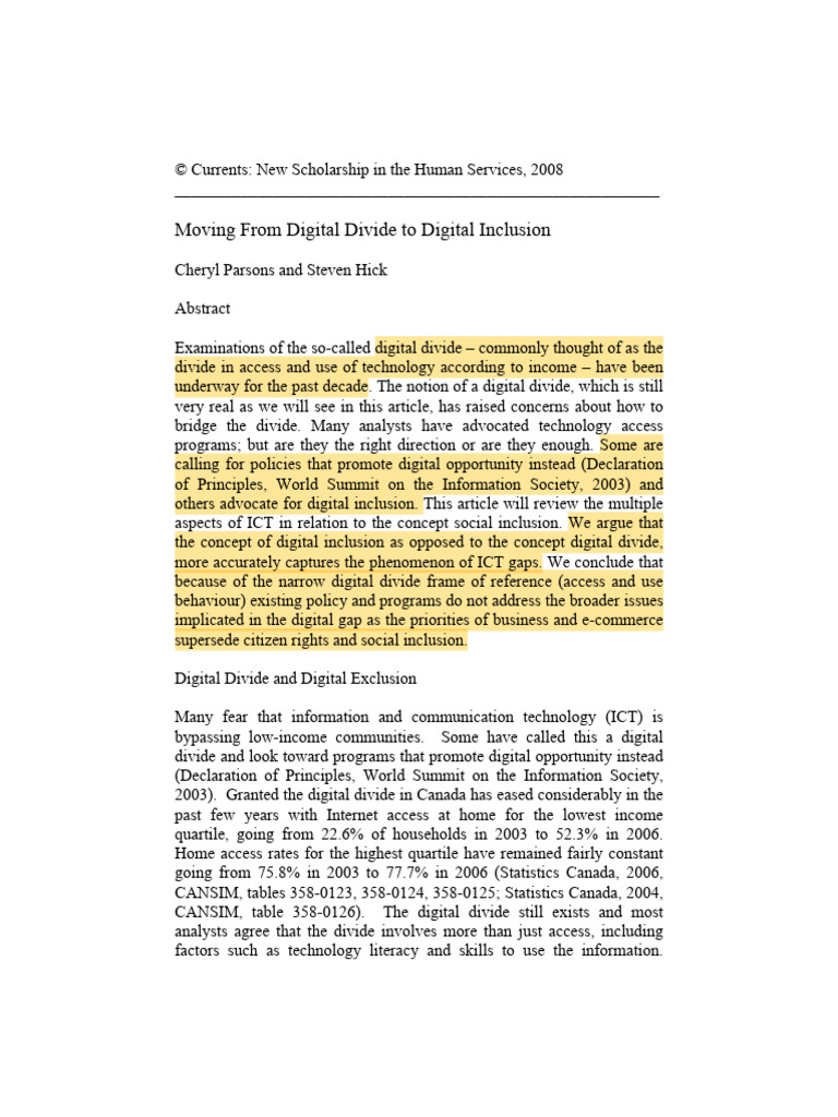 Moving From Digital Divide To Digital Inclusion | PDF | Information And ...