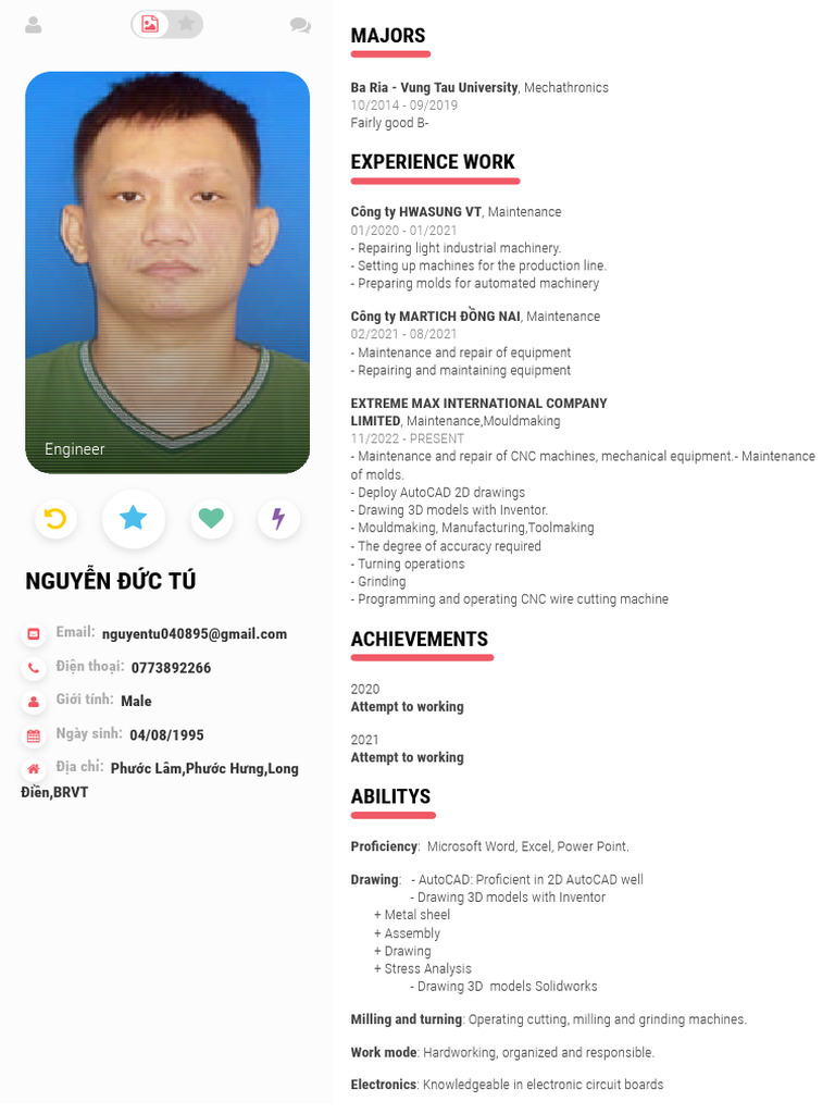 NGUYEN DUC TU TopCV - VN 100425.180626 | PDF | Engineering | Mechanical ...