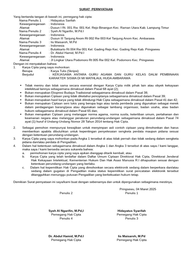 Format Surat Pernyataan HKI Skripsi | PDF