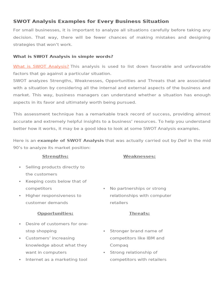 SWOT Analysis Examples For Every Business Situation | PDF | Swot ...