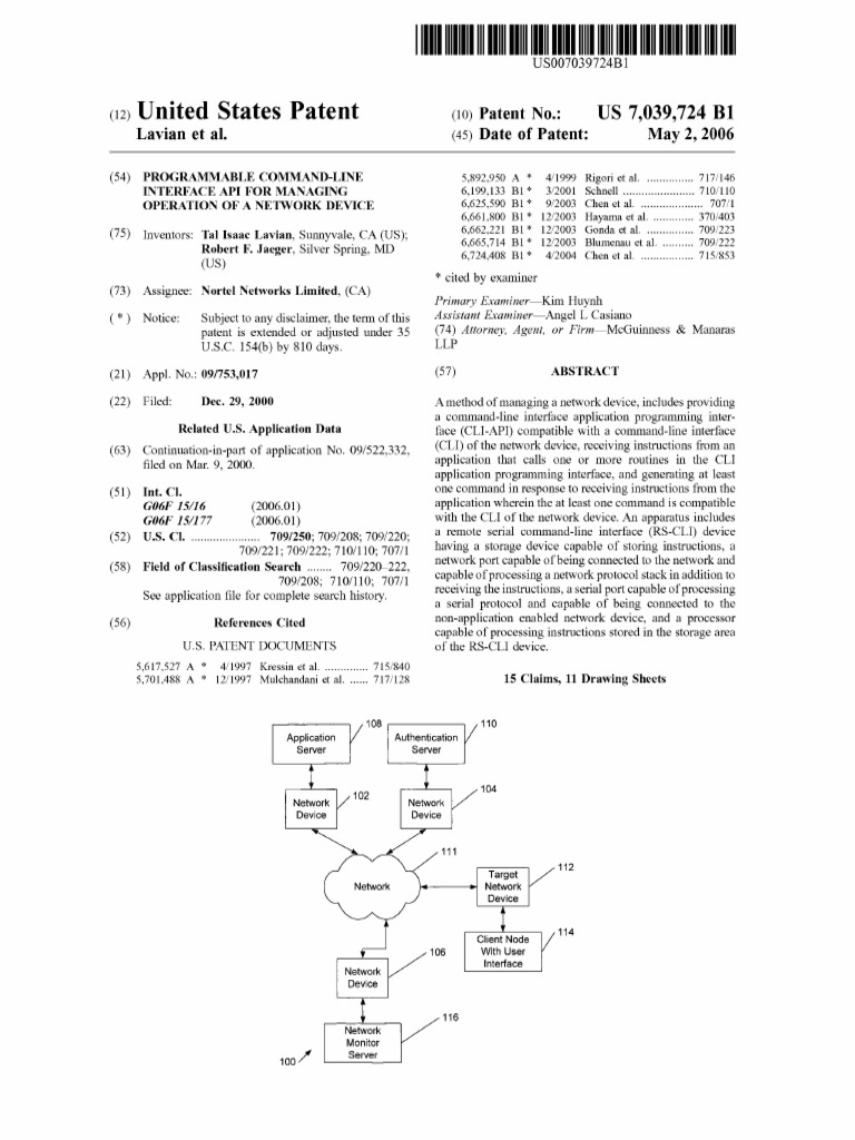 US7039724 Programmable Command Line Inte | PDF | Computer Network | Internet Protocol Suite