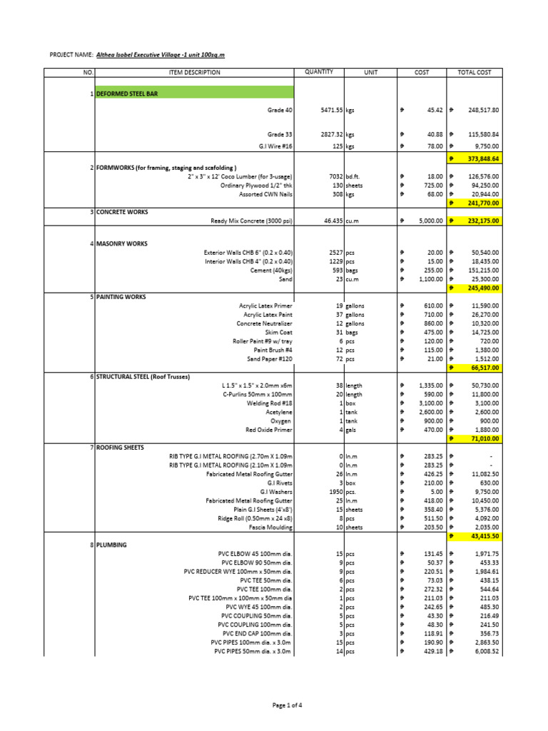 Sample 100sq.m 2-Storey House BOQ | PDF | Tile | Building Materials