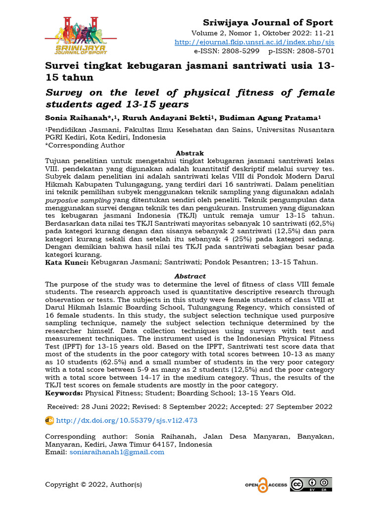 Survei Tingkat Kebugaran Jasmani Santriwati Usia 1 | PDF