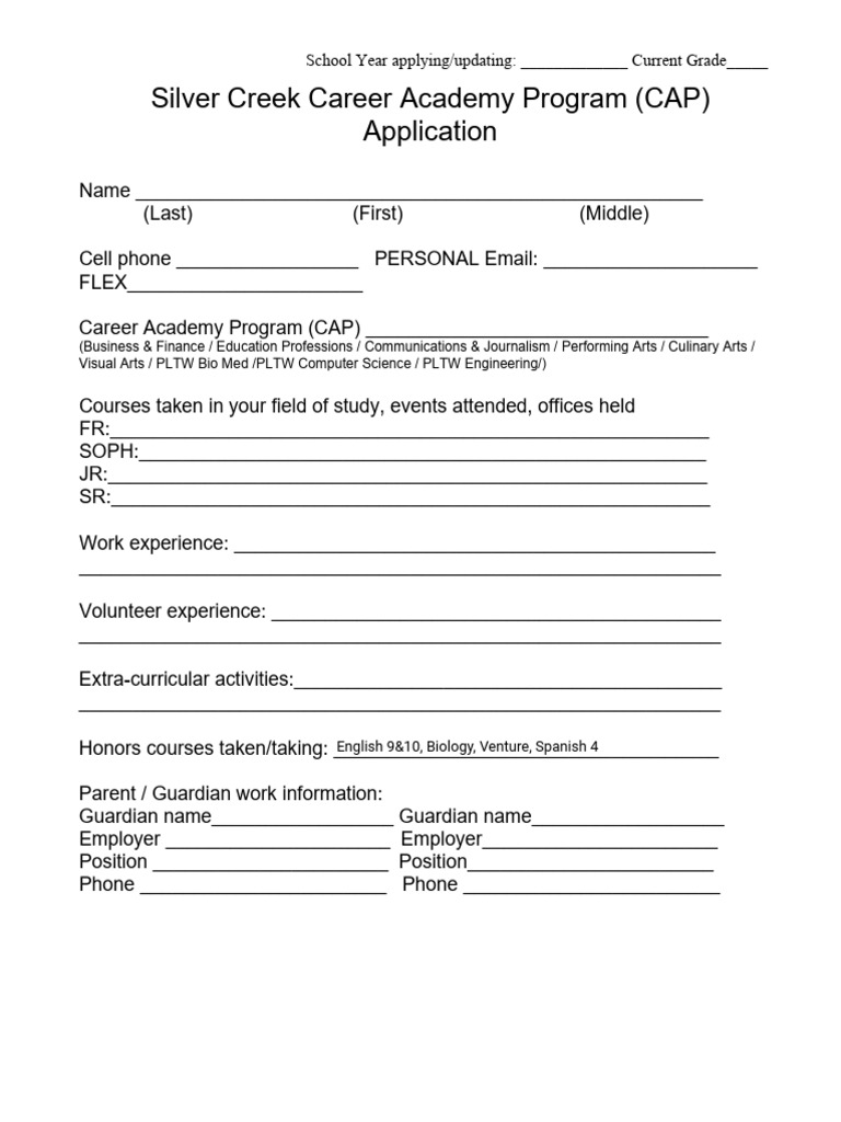 Silver Creek CAP Application Form | PDF