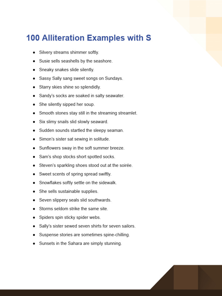Alliteration Examples With S | PDF