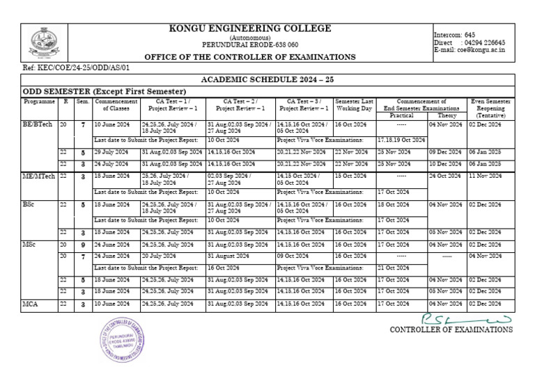 1 ACA SCH 24-25 ODD Final | PDF | Higher Education | Academia