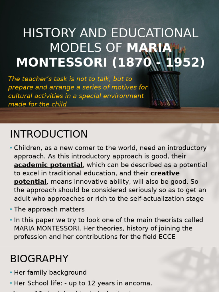 History and Educational Models of Maria Montessori (1870 - 1952) | PDF ...