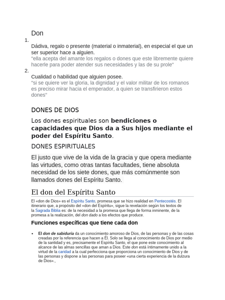 Dones de Dios | PDF | Fe | espíritu Santo