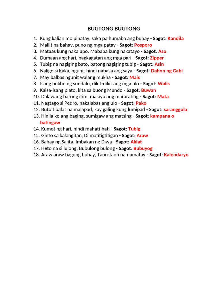 Bugtong Bugtong | PDF