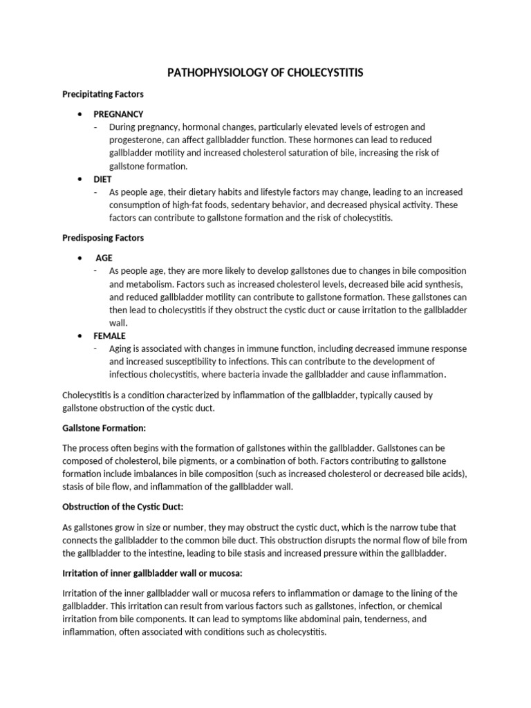 Pathophysiology of Cholecystitis | PDF | Gallbladder | Diseases And Disorders