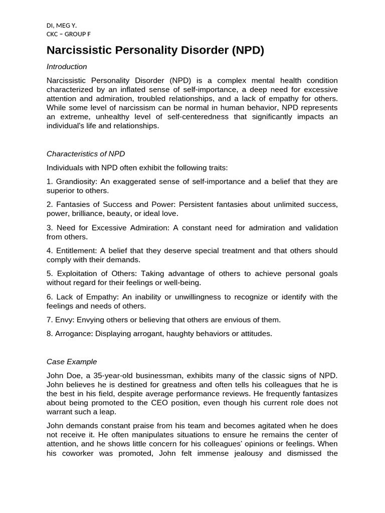 Narcissistic Personality Disorder - Meg Di | PDF | Mental Disorder ...