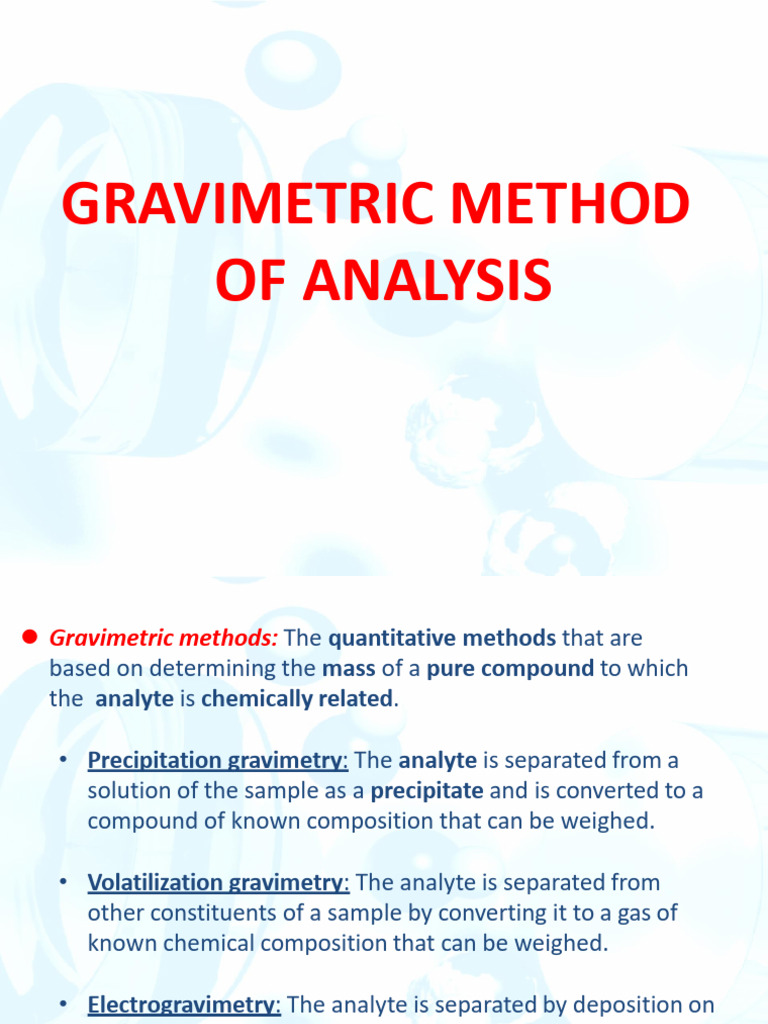 Gravimetric Method of Analysis - Revised | PDF | Precipitation (Chemistry) | Colloid