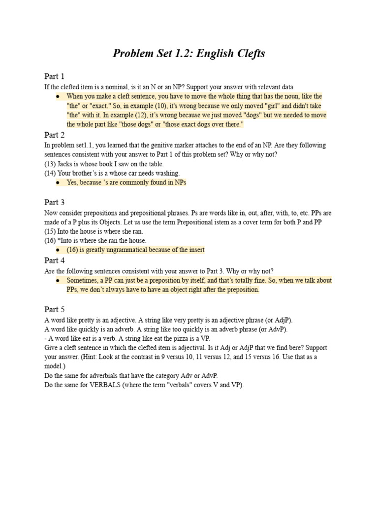 Problem Set 1.2 (Not Corrected) | PDF | Adjective | Semantic Units