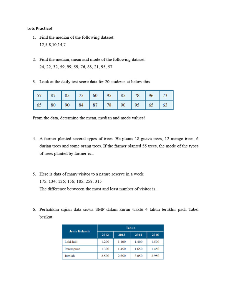 Question Statistic Class 6 | PDF