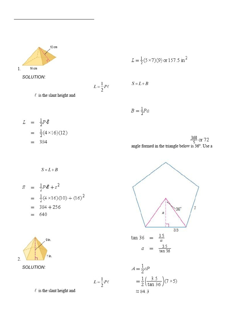 12-3 Surface Areas of Pyramids and Cones | PDF | Area | Triangle