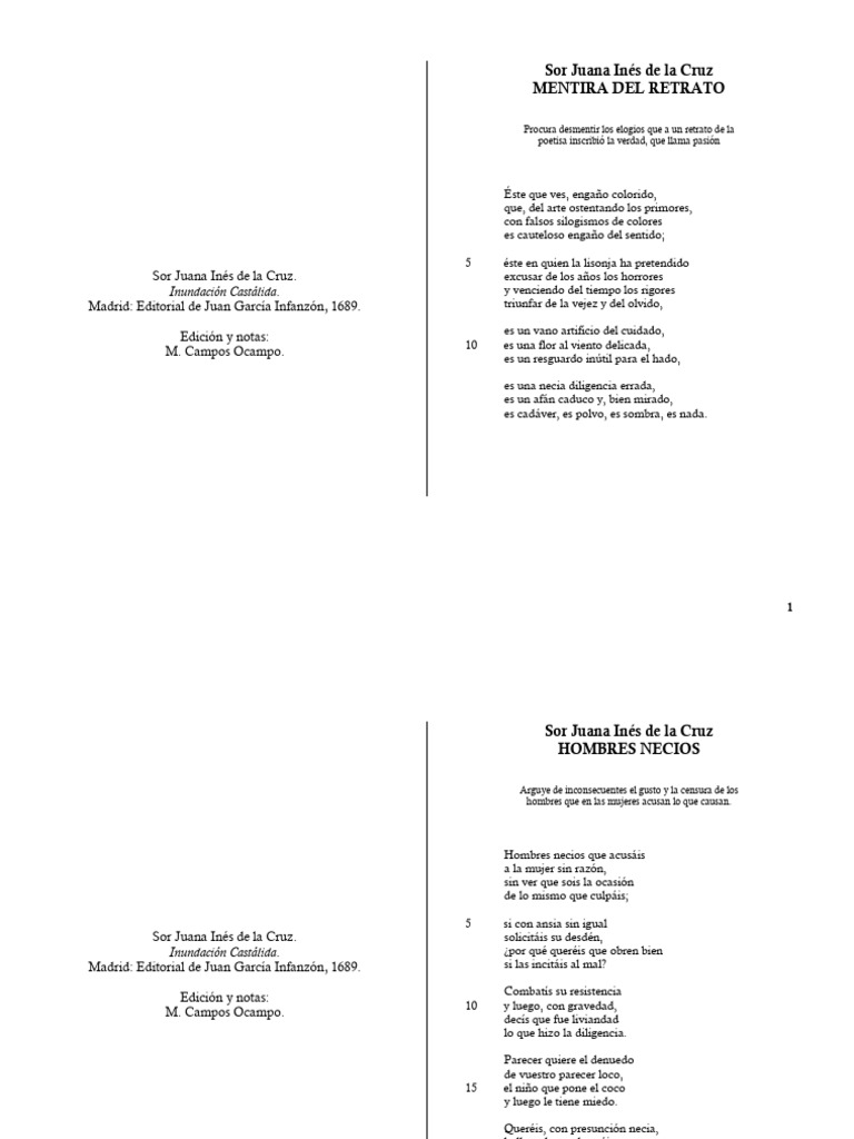 Sor Juana Inés de La Cruz. Sonetos y Redondillas (1689) | PDF