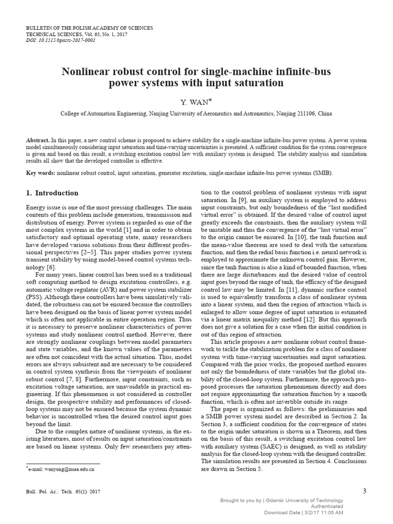 1.nonlinear Robust Control For Single-Machine Infinite-Bus Power ...