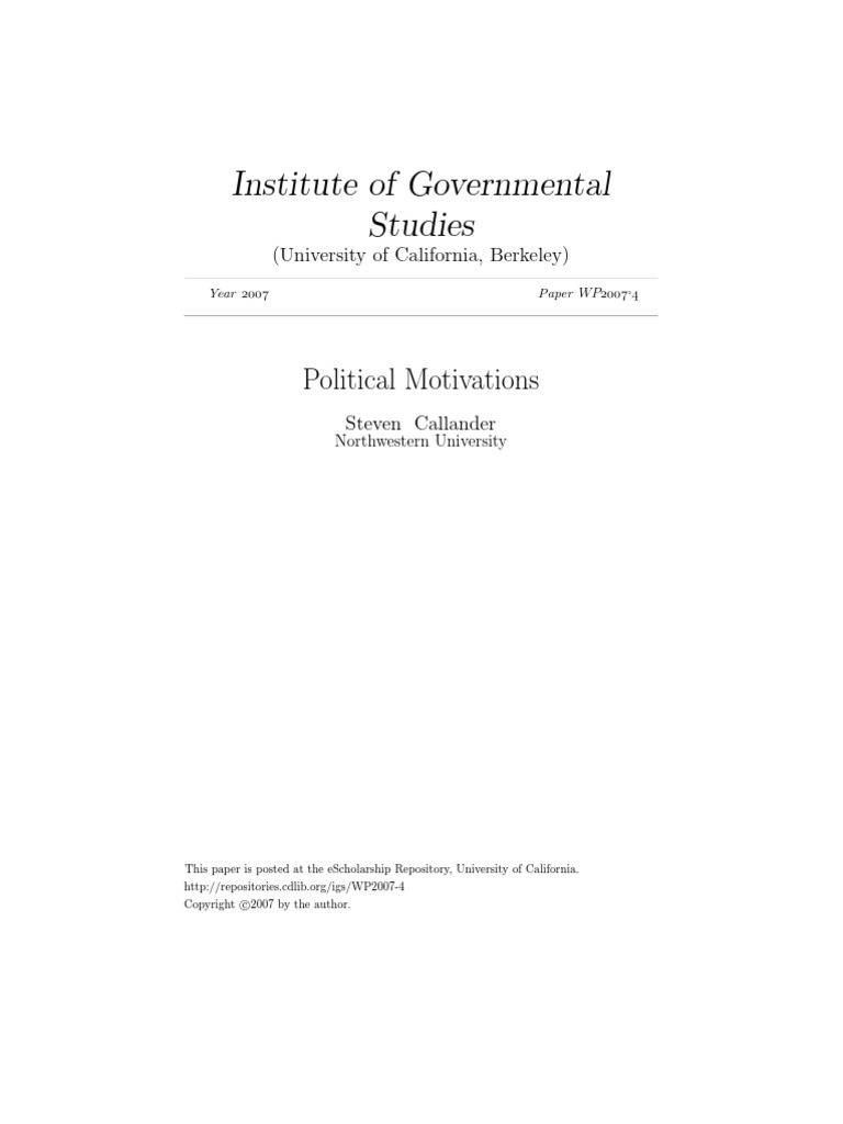 Institute of Governmental Studies: Political Motivations | PDF ...