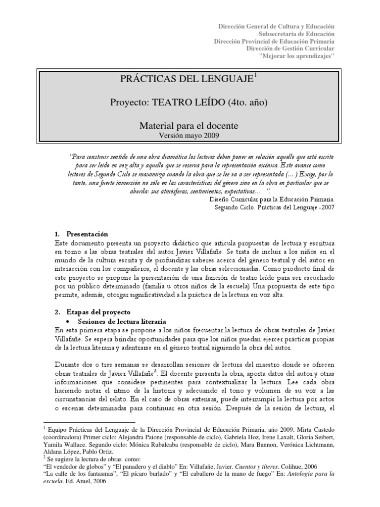 Proyecto: "Teatro Leído" 4ºaño | PDF | Lectura (proceso) | Teatro