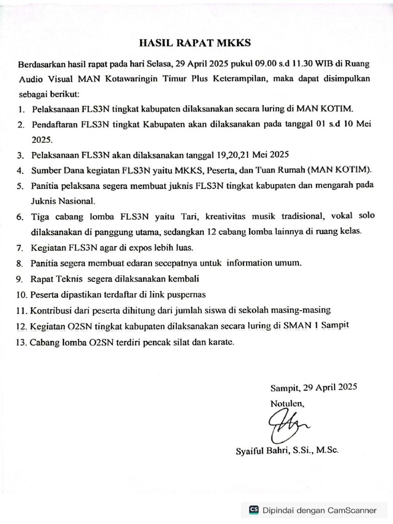Hasil Rapat MKKS 29 April 25_Daftar Hadir | PDF