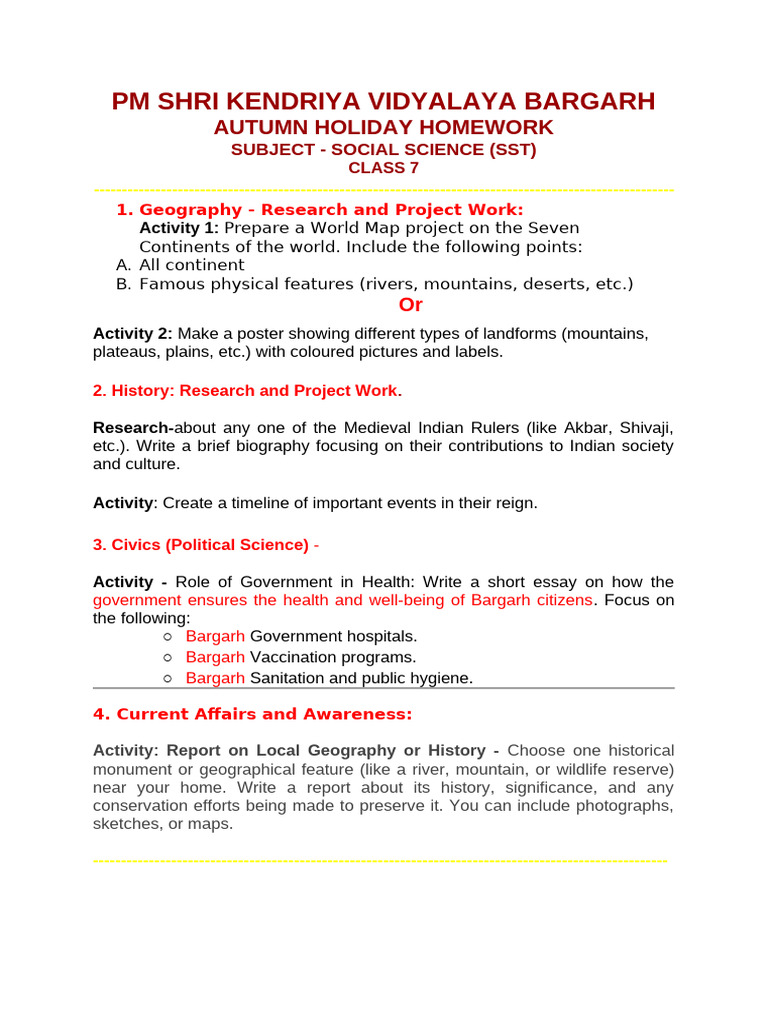 Class-Vii Holiday Homework | PDF